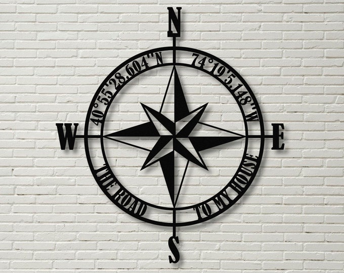 Navy Blue Wave Compass With Customizable Coordinates Print - Etsy