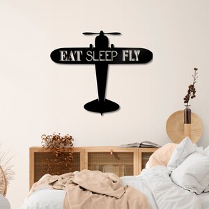 Airplane Metal Wall Art , Eat Sleep Fly Sign Decoration for Living Room ...