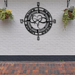 Personalized Infinity Heart Compass Sign , Outdoor Home Decor , Metal ...