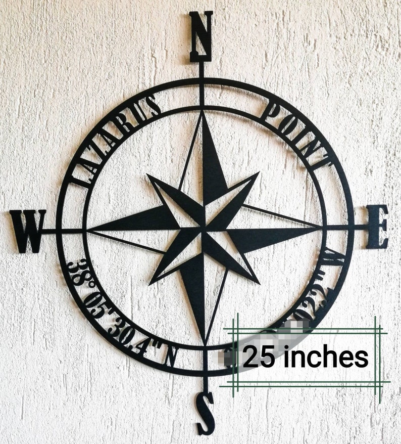 Personalized Compass Metal Decor Metal Wall Art Nautical | Etsy