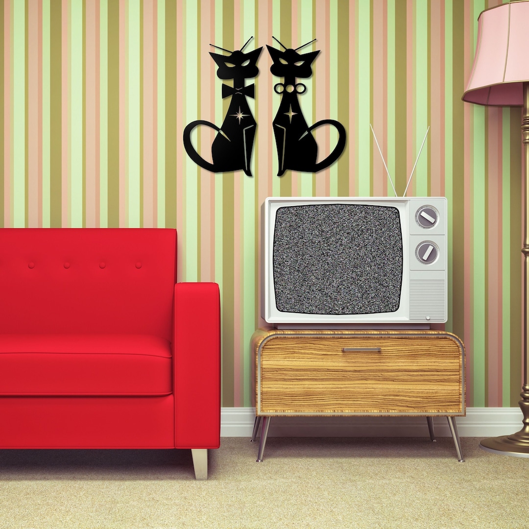 Metal Wall Decor , Mid Century Modern Wall Art , Metal Atomic Cat Retro ...