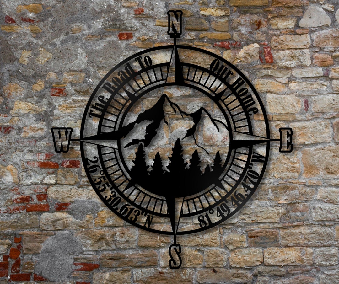 Custom Metal Compass Coordinates Sign: Mountain Home Decor - Etsy