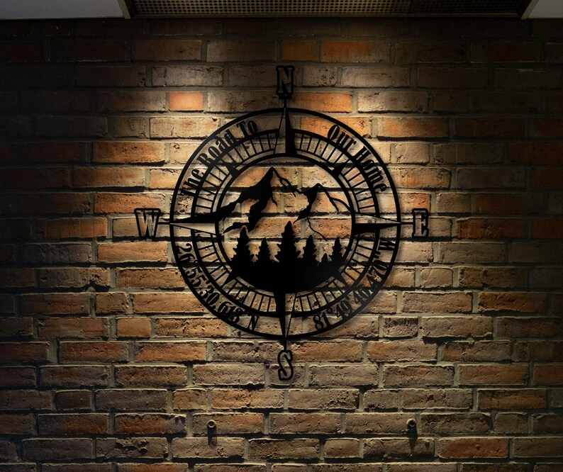 Custom Metal Compass Coordinates Sign Mountain Metal Sign | Etsy
