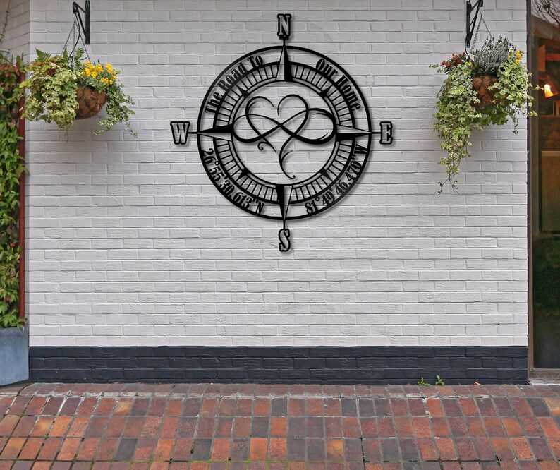 Personalized Infinity Heart Compass Sign Metal Compass Wall - Etsy