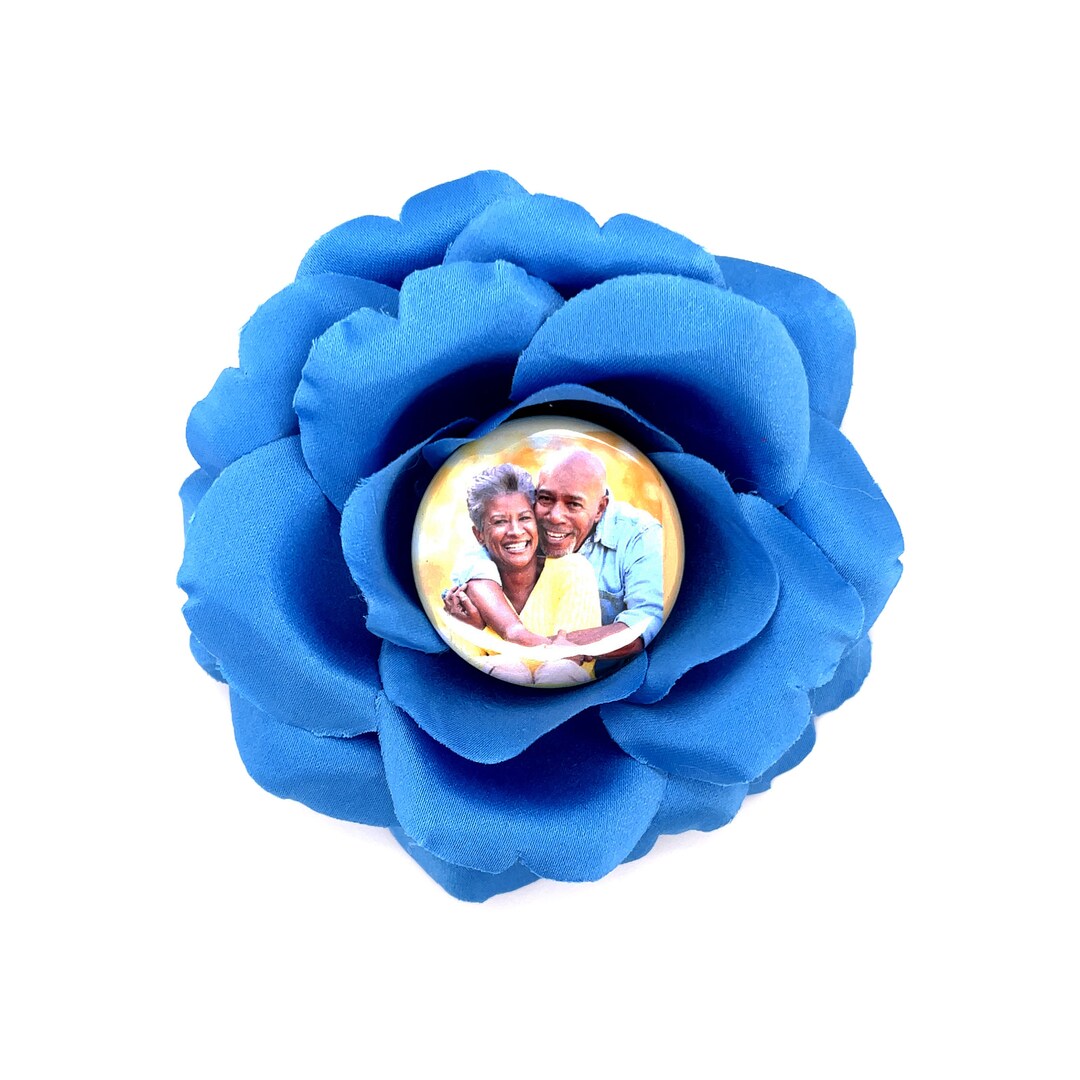Personalized Memorial Pin, Fabric Flower Photo Brooch, Custom Funeral ...