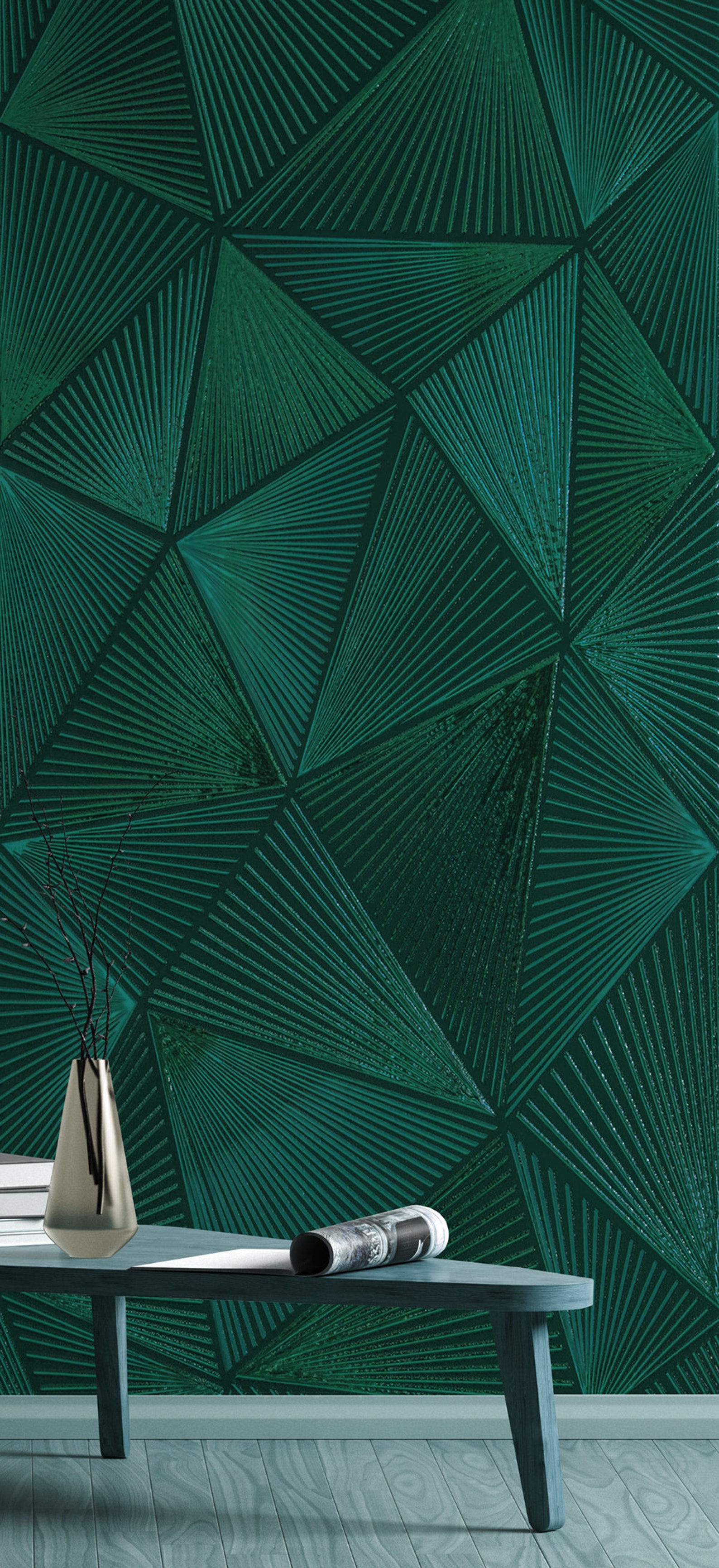 Teal Triangle Geometric Wallpaper Self Adhesive Peel & - Etsy