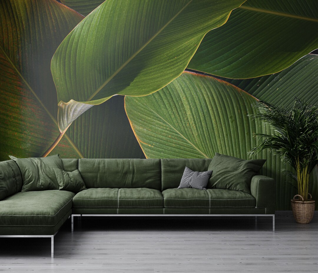 Tropical Green Leaves Wallpaper, Leaf Print, Tropical Plant Wall Mural ...