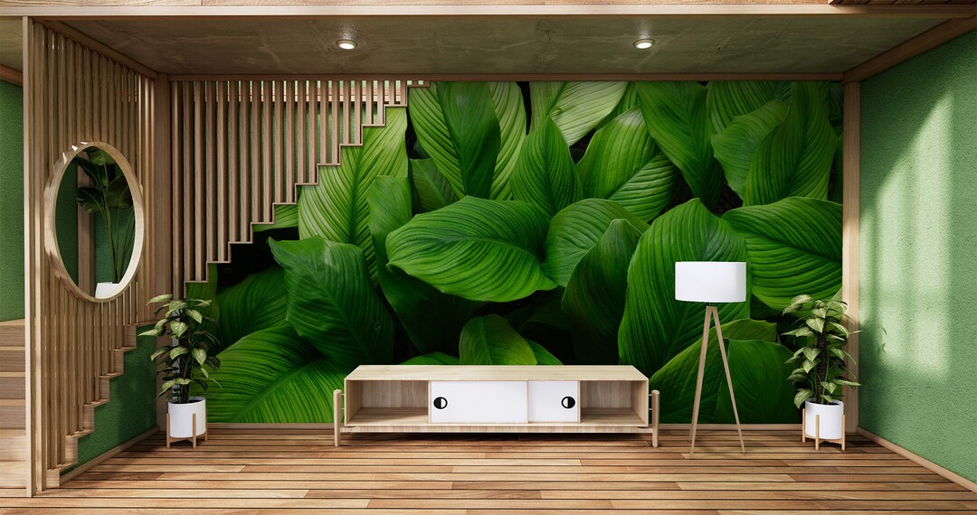 Tropical Wallpaper, Calathea Green Leaves, Leaf Print Wall Mural ...