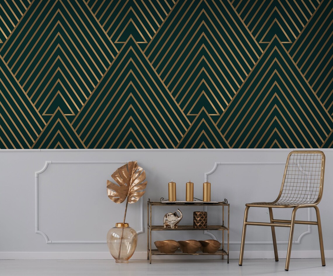Papier peint mat vert foncé avec motif de ligne de diamant | Etsy France