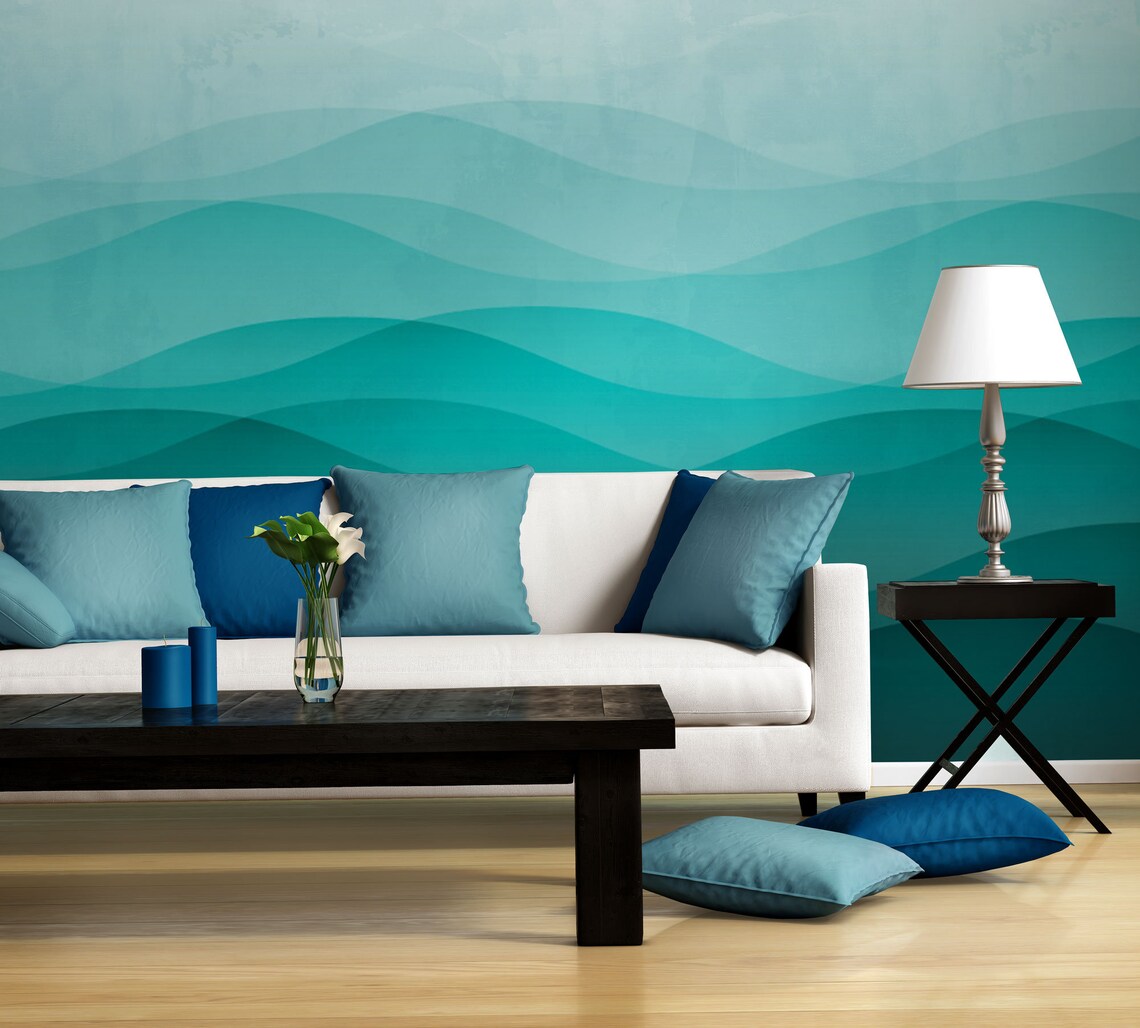 Turquoise Wallpaper Ocean Color Sea Waves Self Adhesive - Etsy