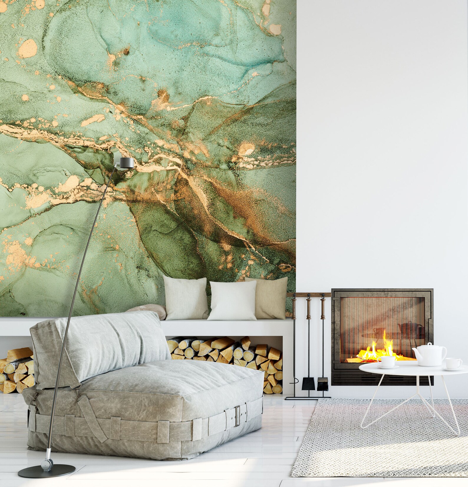 Green and Gold Matte Marble Pattern Wallpaper | Self Adhesive, Peel ...