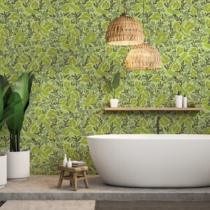 Green Botanical Wallpaper, Leaves Wallpaper, Wall Mural [peel and Stick ...