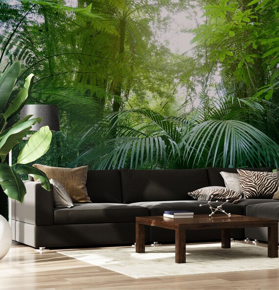 Tropical Rainforest Wallpaper Palm Trees Wall Mural Self - Etsy