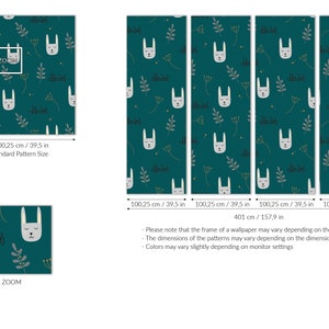Teal Wallpaper With Bunny Pattern, Animal Motive Wallpaper | Self ...
