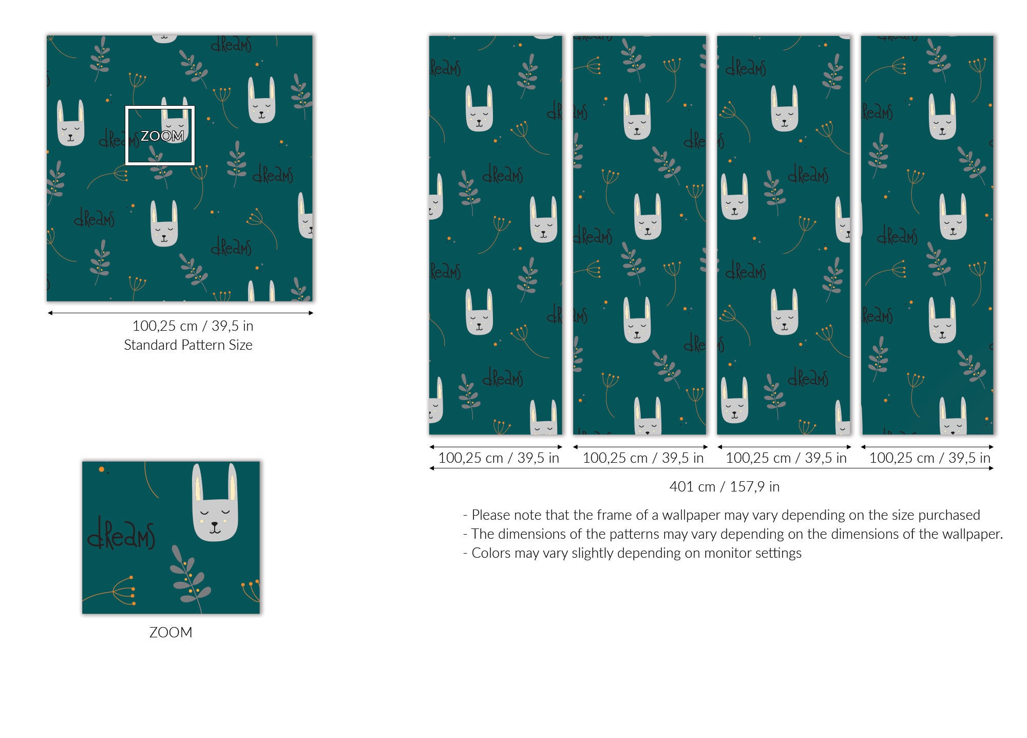 Teal wallpaper with bunny pattern animal motive wallpaper | Etsy