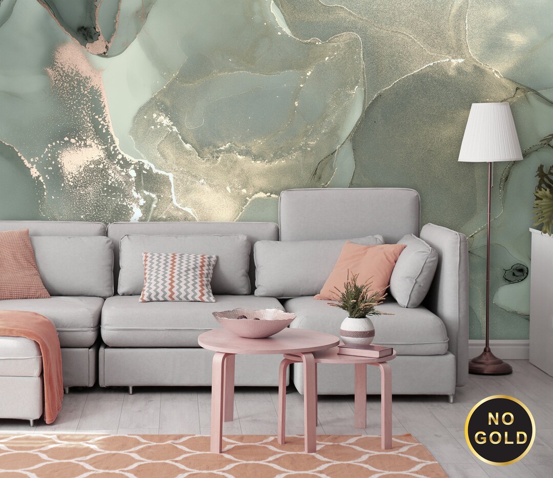 Pale Green Abstract Wall Mural, Green Marble Wallpaper [wall Decor ...