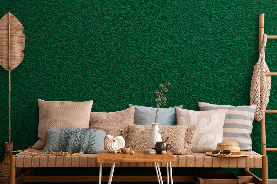 Green Leather Pattern Wallpaper, Self Adhesive, Wall Decor, Peel and ...