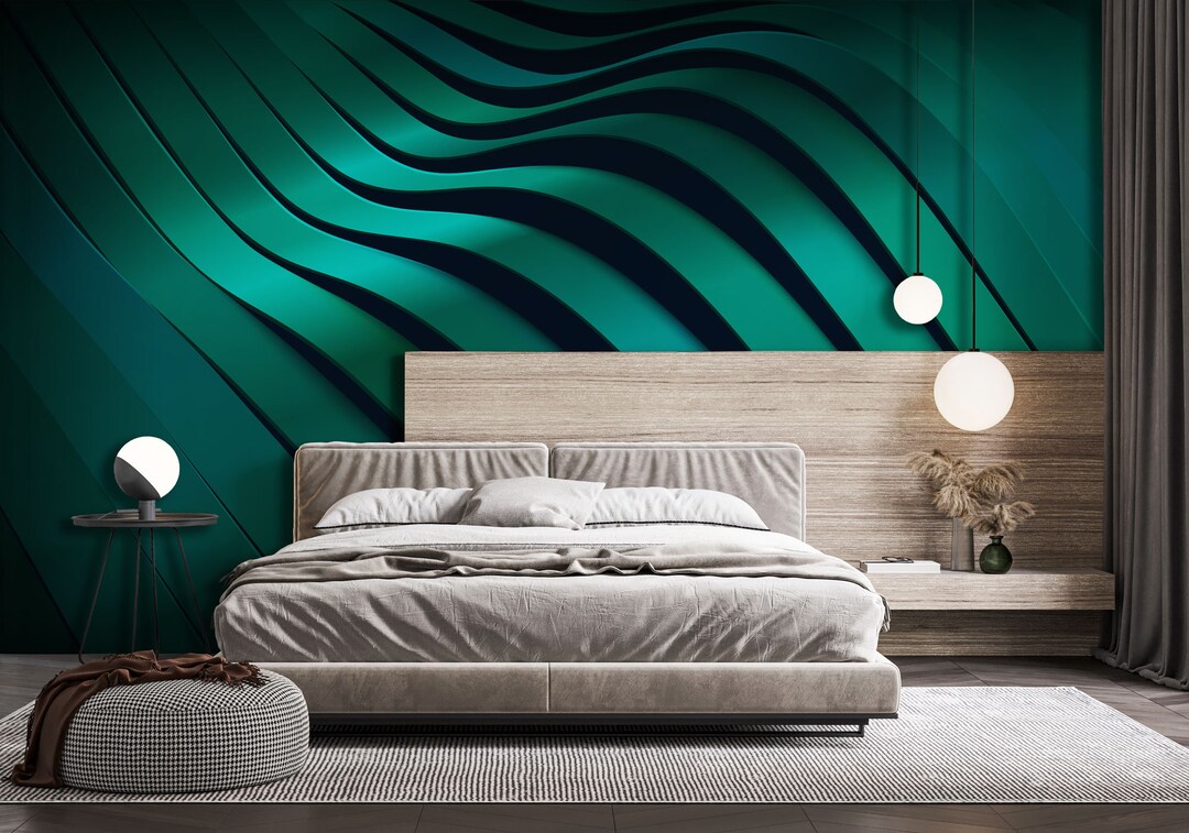 Teal and Green Abstract Wavy Lines Wallpaper | Self Adhesive, Peel ...