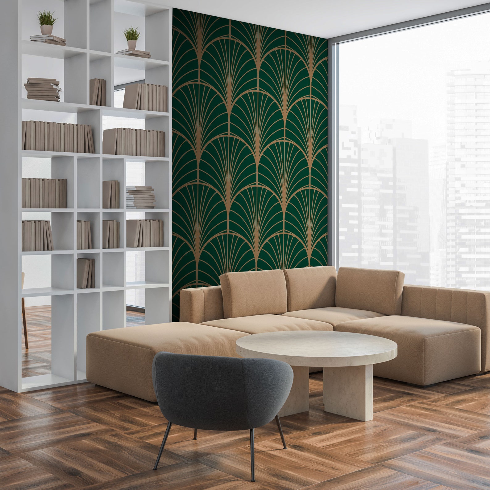 Green Art Deco Pattern Wallpaper Self Adhesive Peel & - Etsy