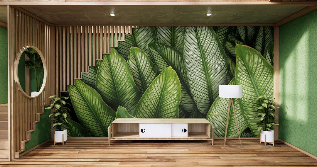 Dark Calathea Leaf Wallpaper, Leaf Print, Tropical Plant Wall Mural ...