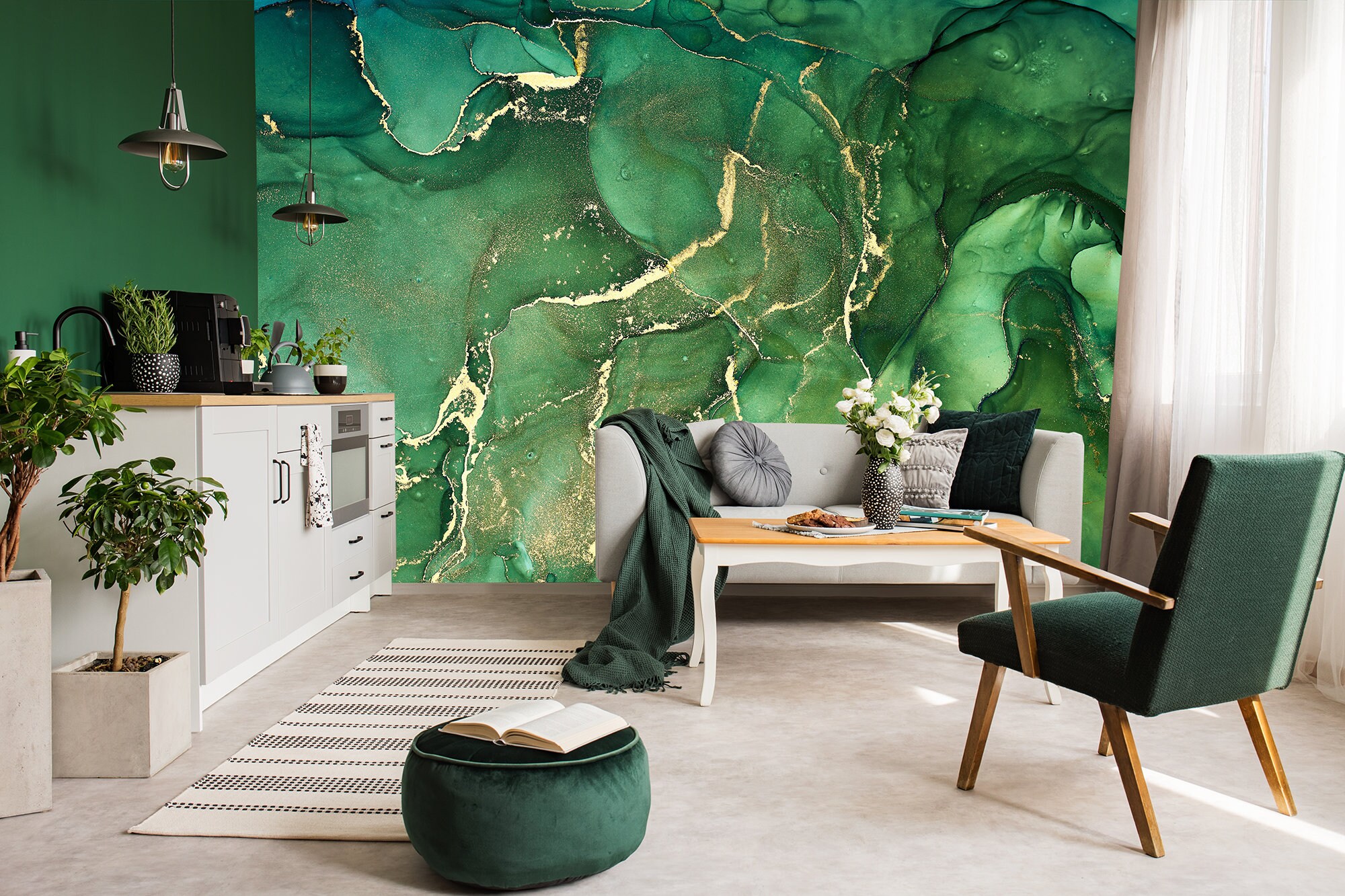 Vivid Green Emerald Marbled Art Wallpaper | Self Adhesive, Peel & Stick ...