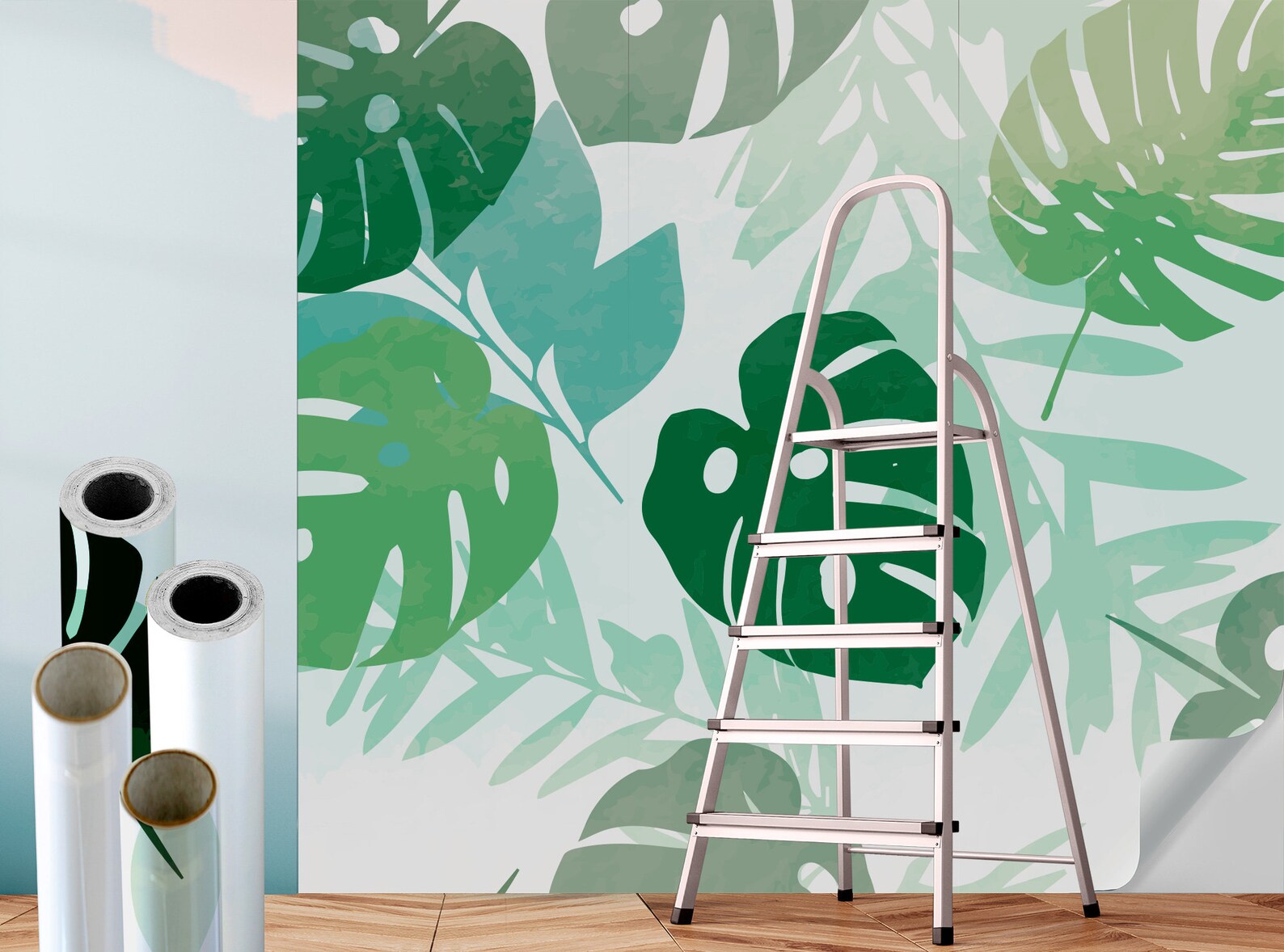 Abstract Monstera Leaf Wallpaper, Self Adhesive, Tropical Wall Decor ...