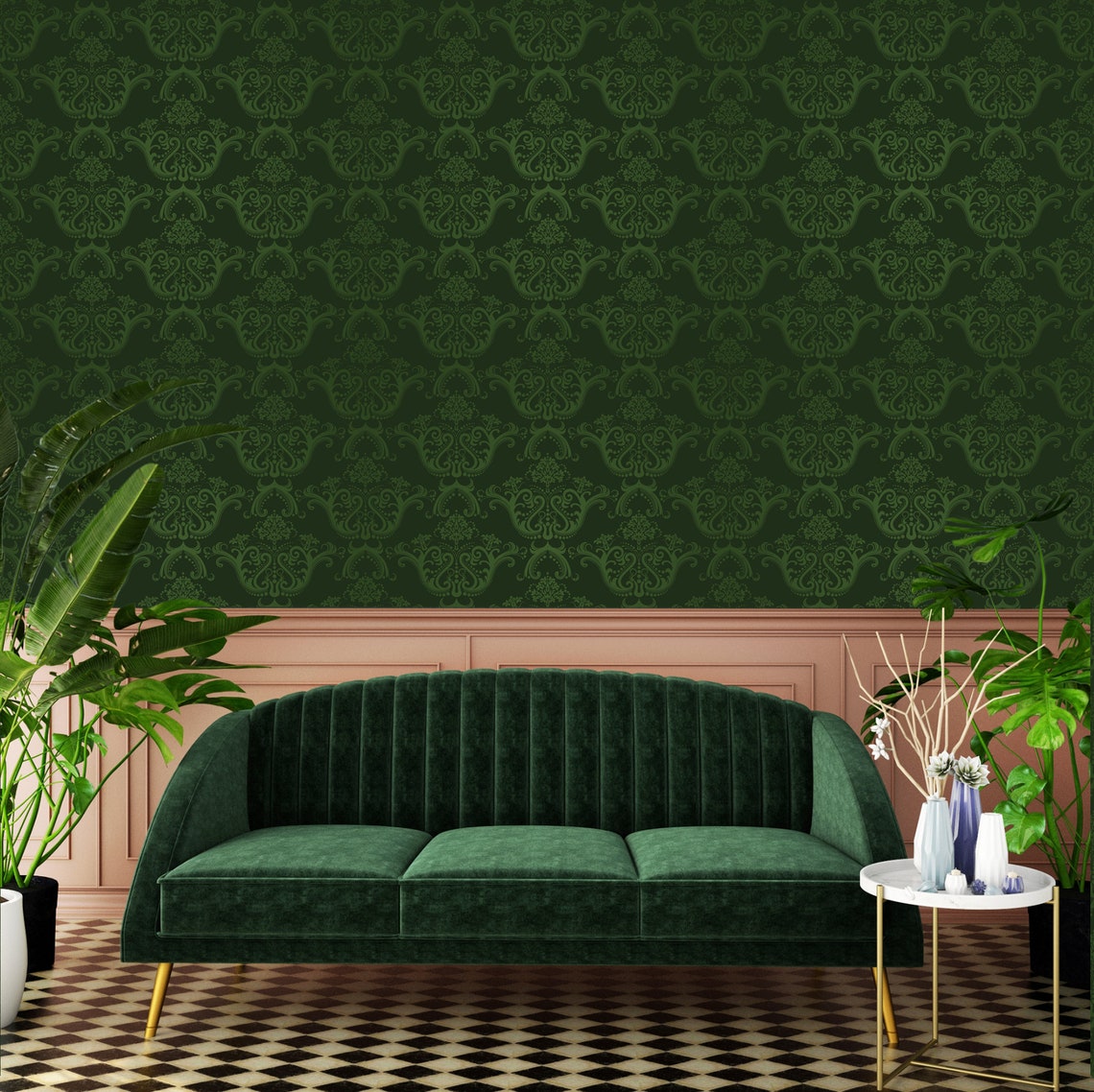 Green Vintage Victorian Pattern Wallpaper | Self Adhesive, Peel & Stick ...