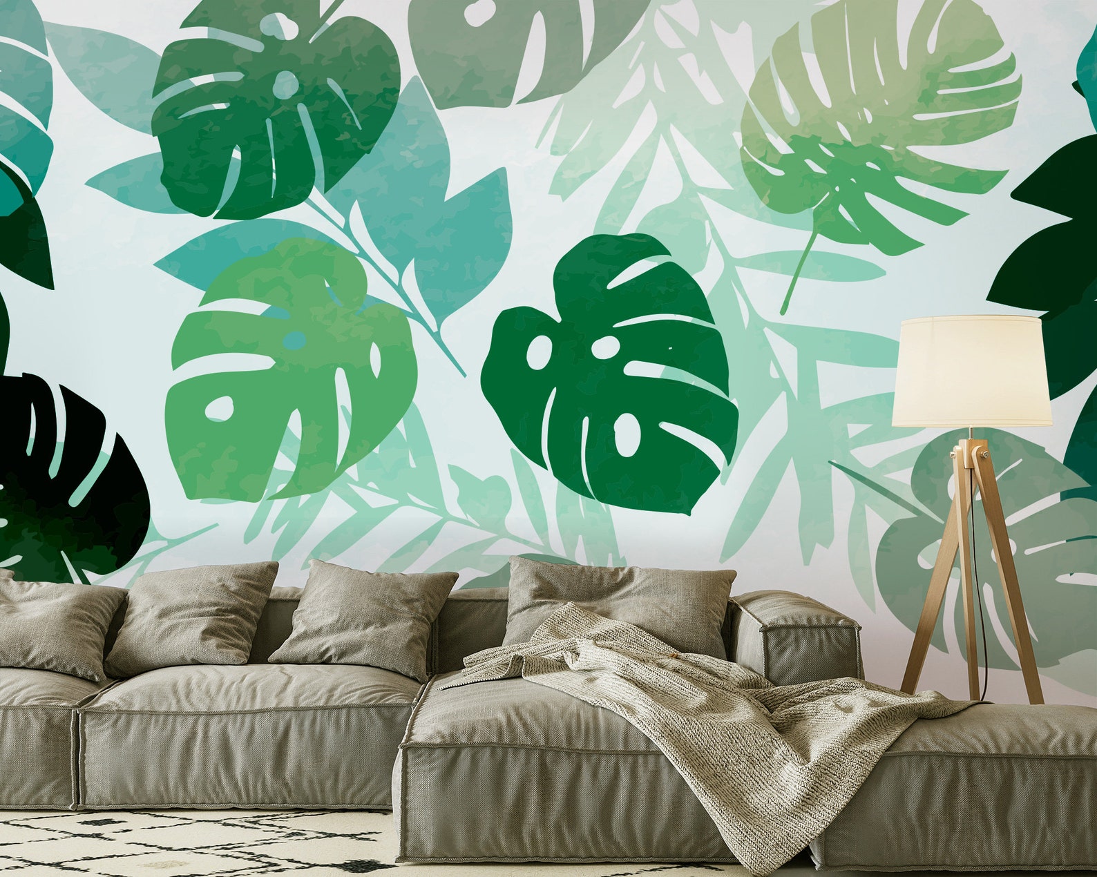 Abstract Monstera Leaf Wallpaper, Self Adhesive, Tropical Wall Decor ...