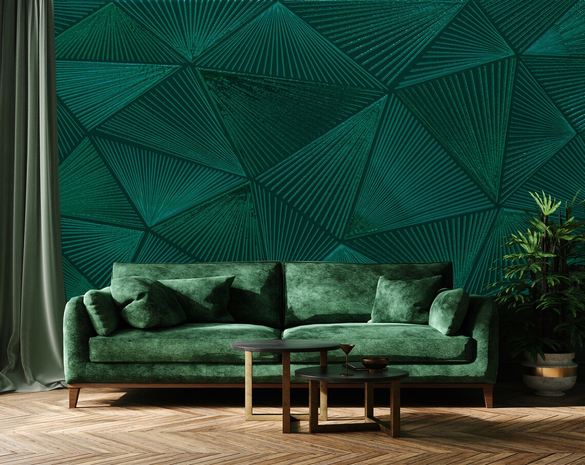 Teal Triangle Geometric Wallpaper Self Adhesive Peel & - Etsy