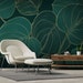 Dark Green and Gold Matte Line Art Leaves Wallpaper Self Adhesive, Peel ...