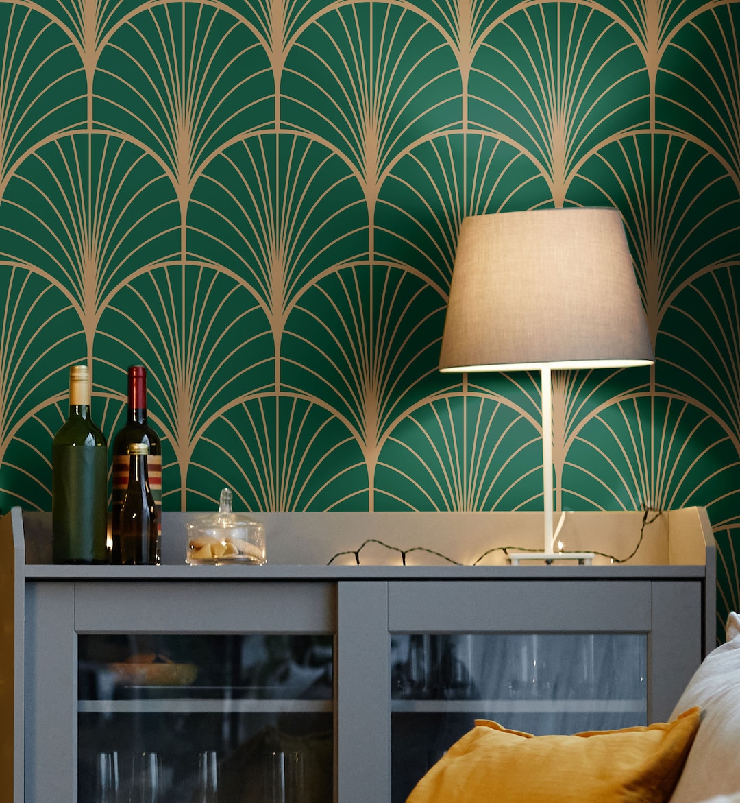 Green Art Deco Pattern Wallpaper | Self Adhesive, Peel & Stick ...