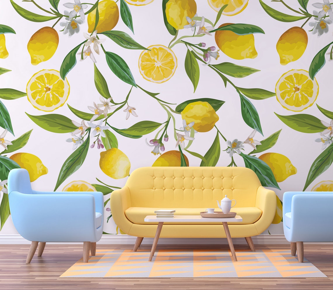 Vector Lemon and Leaf Pattern Wallpaper, Self Adhesive, Peel & Stick ...