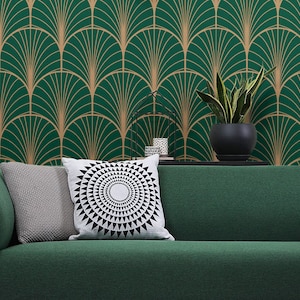 Green Art Deco Pattern Wallpaper | Self Adhesive, Peel & Stick ...
