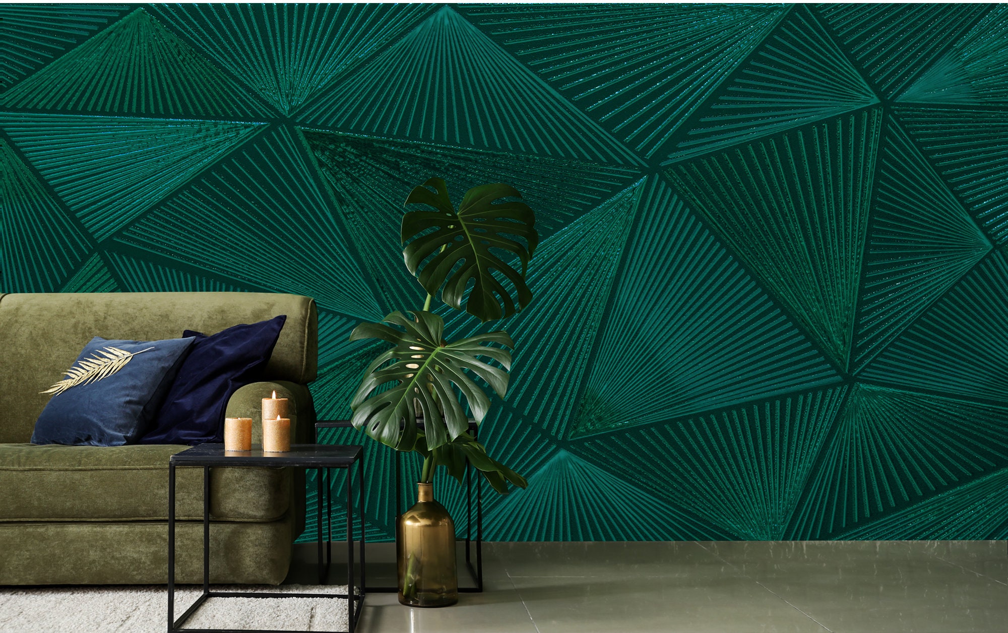 Teal Triangle Geometric Wallpaper | Self Adhesive, Peel & Stick ...