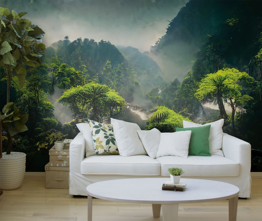 Rainforest Wallpaper, Tropical Forest Wall Mural, Green Hills [wall ...