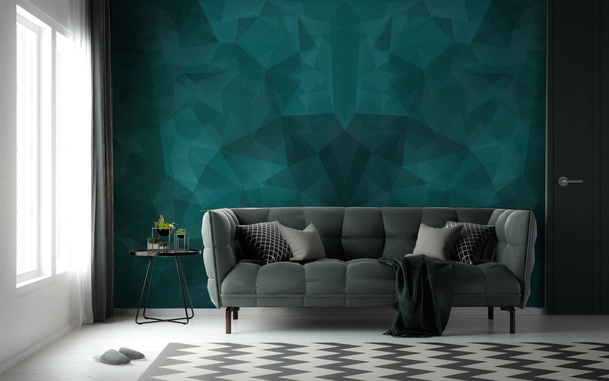 Abstract Teal Triangles Geometric Wallpaper Self Adhesive, Peel & Stick ...