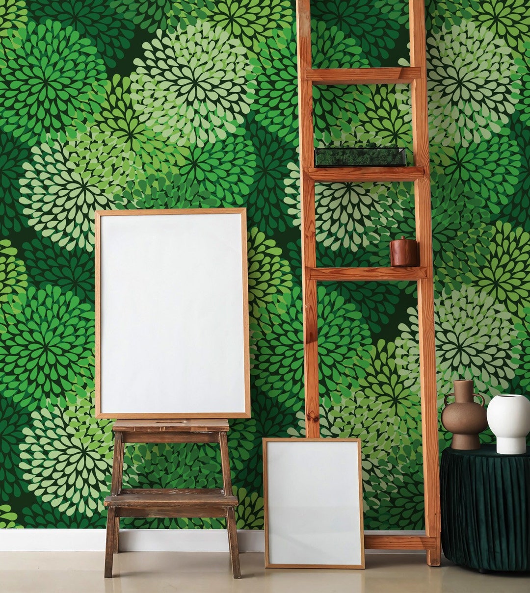 Green Abstract Pattern Wallpaper, Art Wallpaper, Removable Wallpaper ...