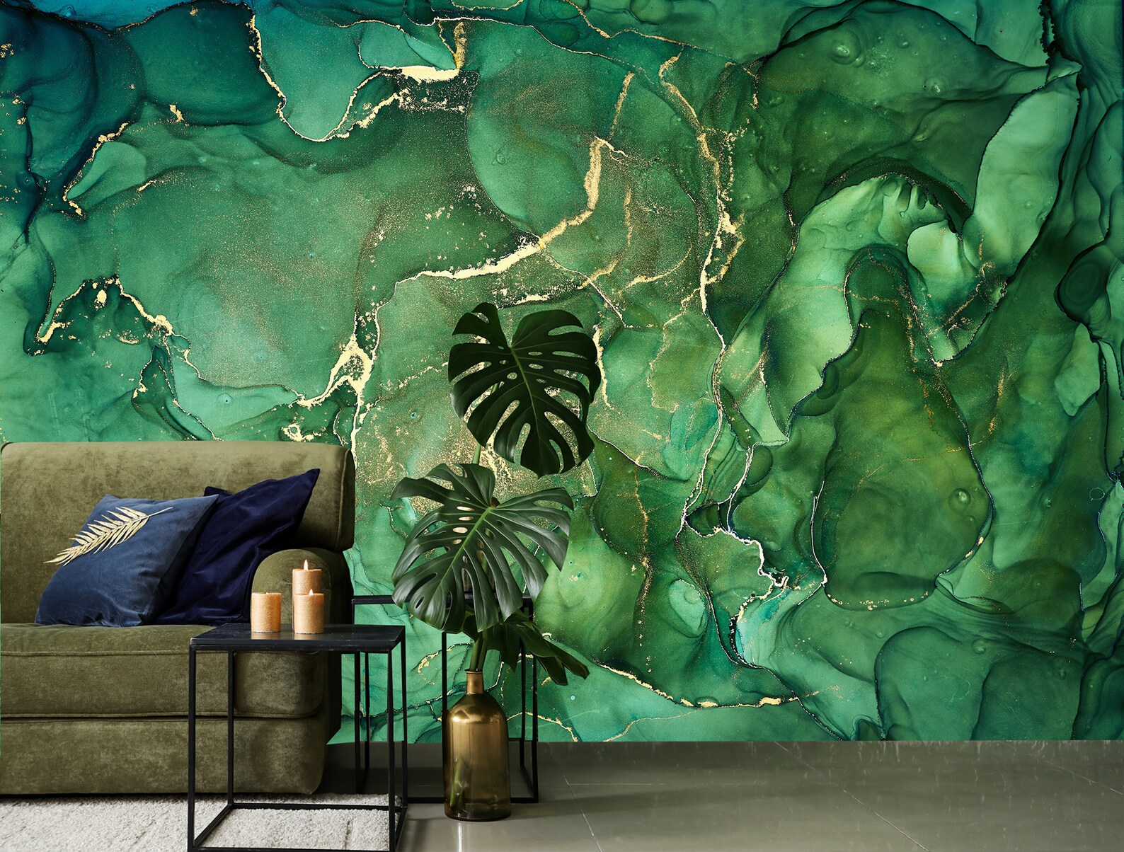 Vivid Green Emerald Marbled Art Wallpaper | Self Adhesive, Peel & Stick ...