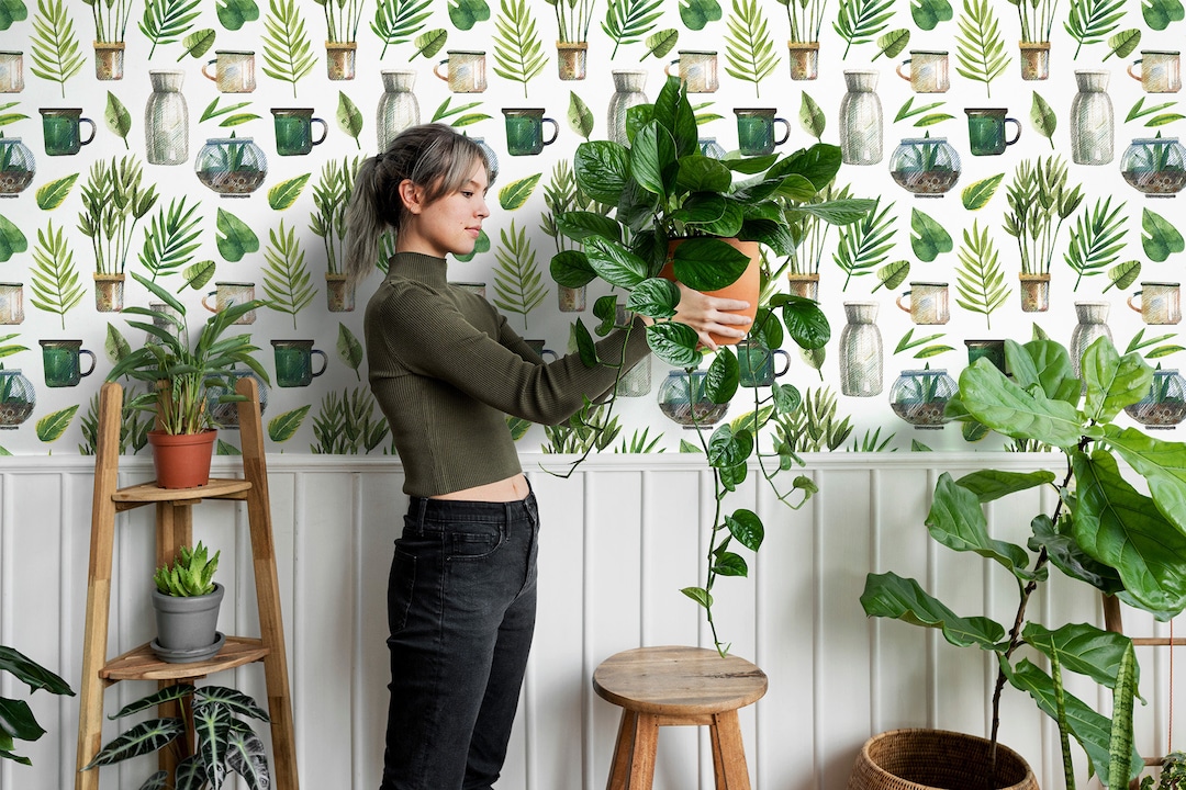 Green Home Plants Wallpaper, Wall Mural [peel and Stick (self Adhesive ...