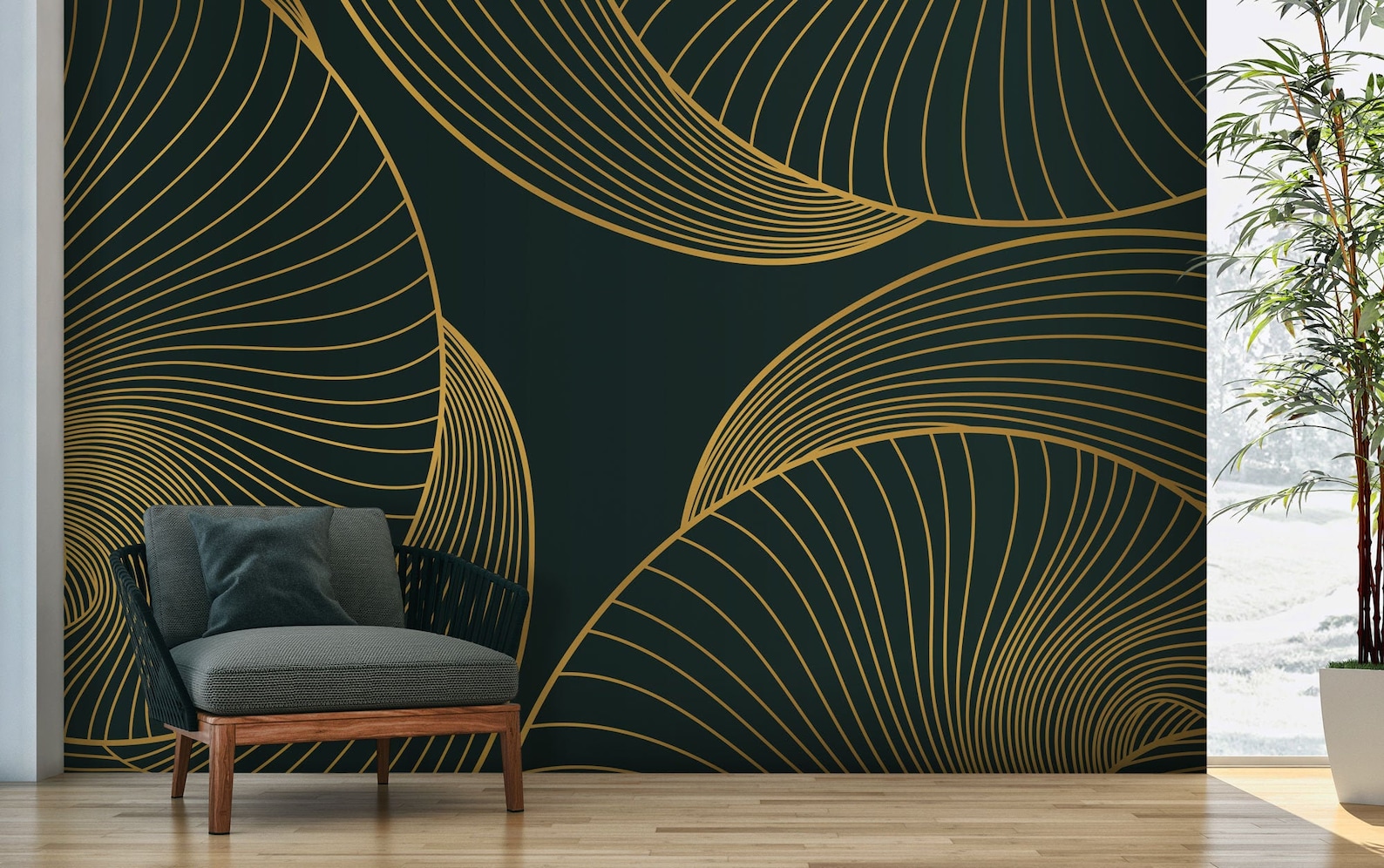 Dark Green and Gold Matte Geometric Pattern Wallpaper Self - Etsy