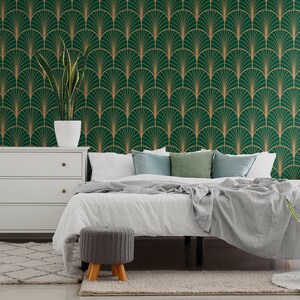 Green Art Deco Pattern Wallpaper | Self Adhesive, Peel & Stick ...