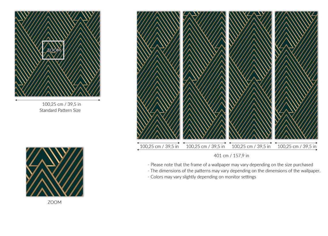 Dark Green Matte Wallpaper With Gold Diamond Line Pattern - Etsy