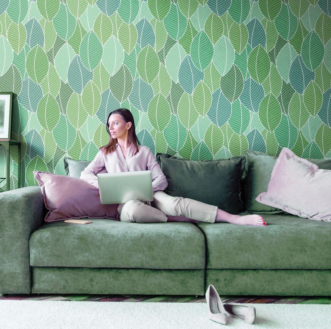 Green Leaf Pattern, Botanical Wallpaper, Self Adhesive, Wall Decor ...