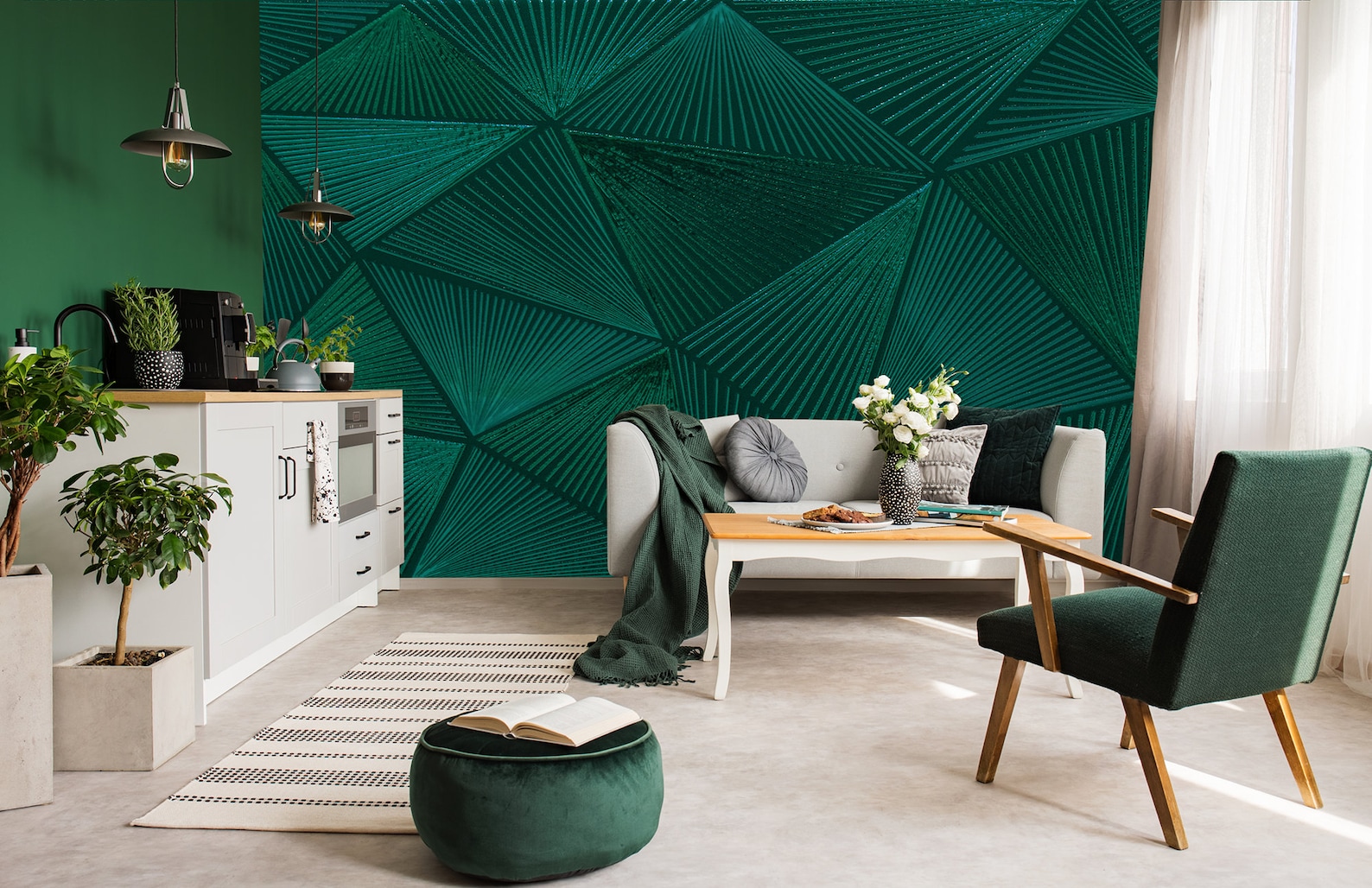 Teal Triangle Geometric Wallpaper | Self Adhesive, Peel & Stick ...