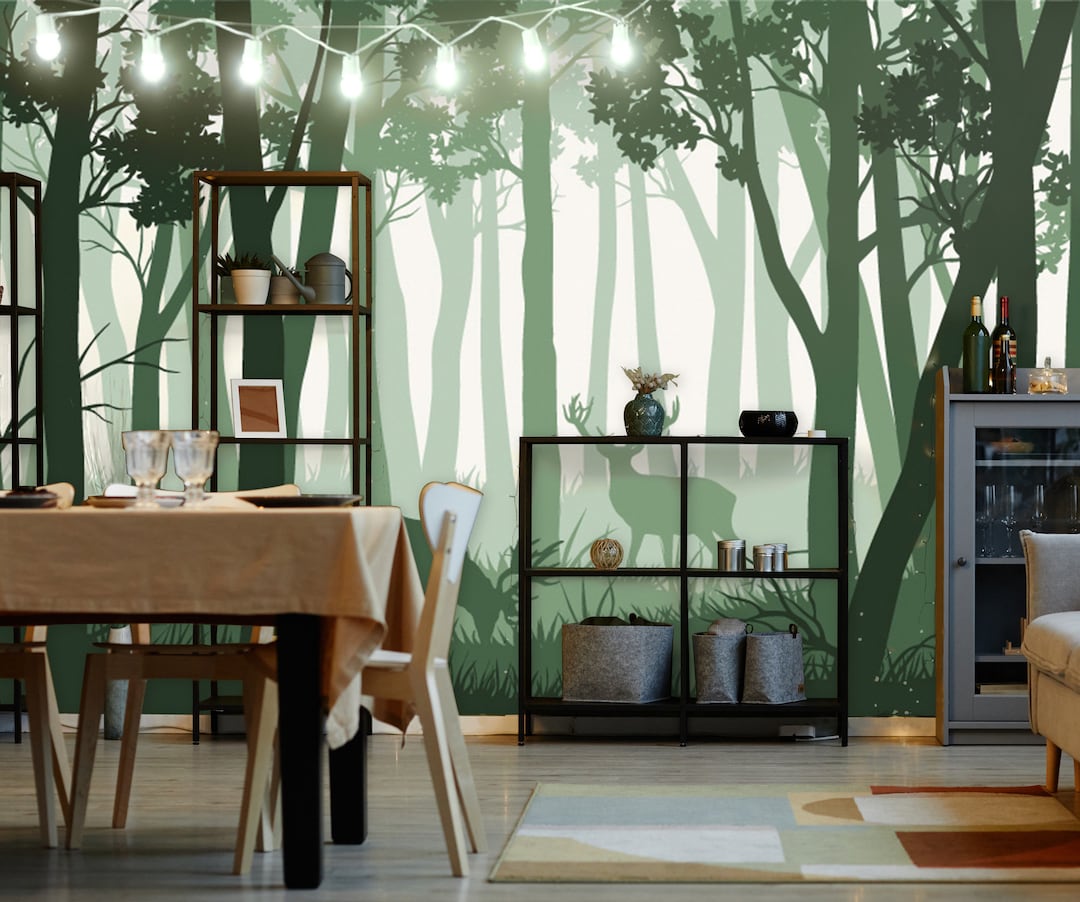 Green Forest Wall Mural, Green Trees Wallpaper [wall Decor, Peel and ...