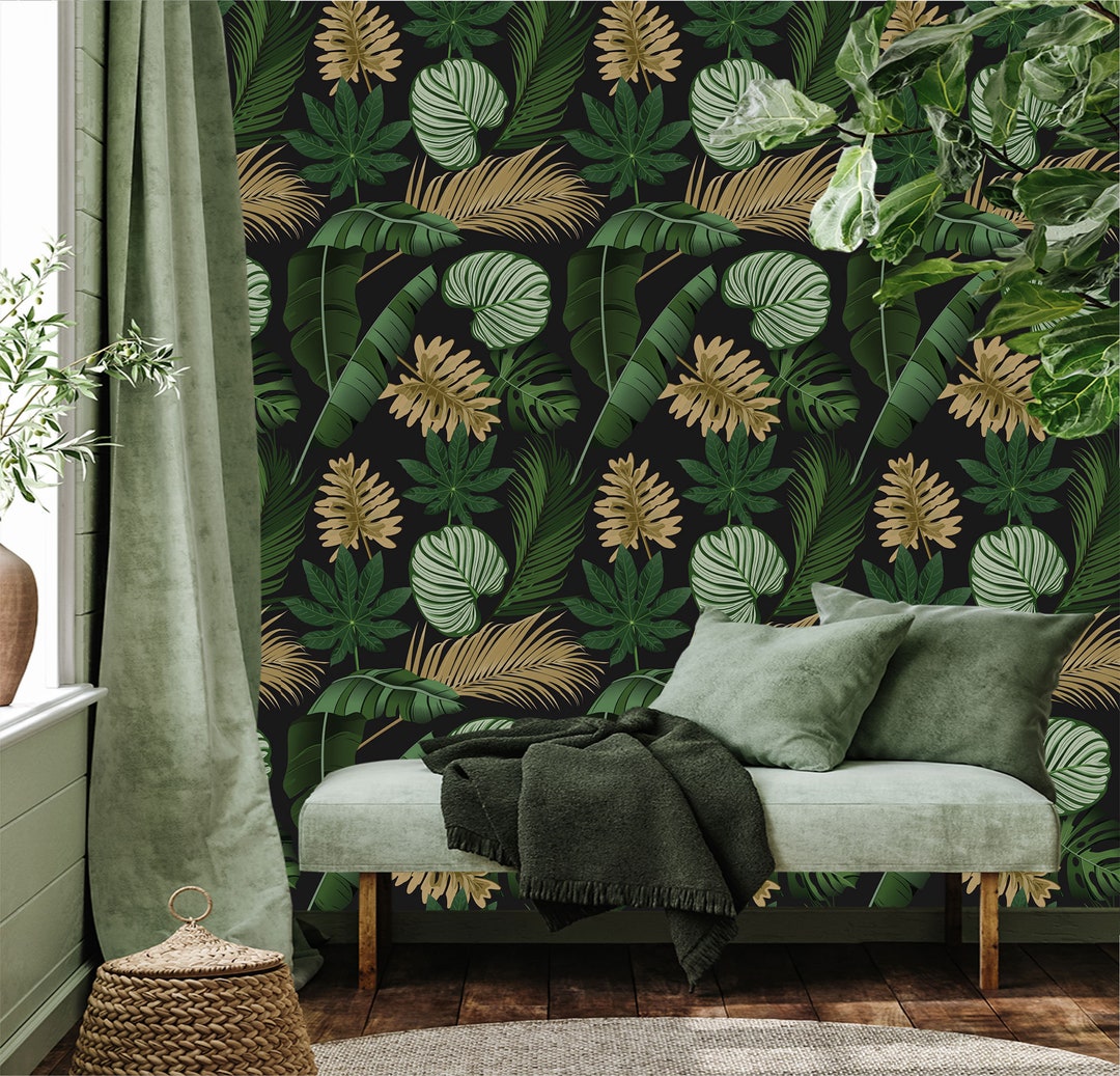 Green Tropical Plants Wallpaper | Self Adhesive, Peel & Stick ...