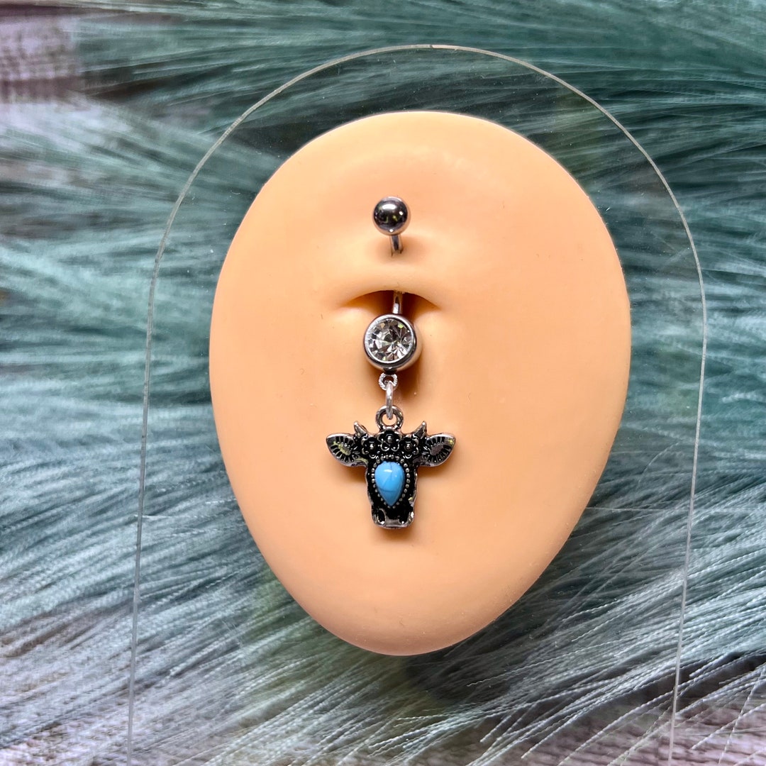 Western Turquoise Stone Cow Belly Button Ring | Country Belly Button ...