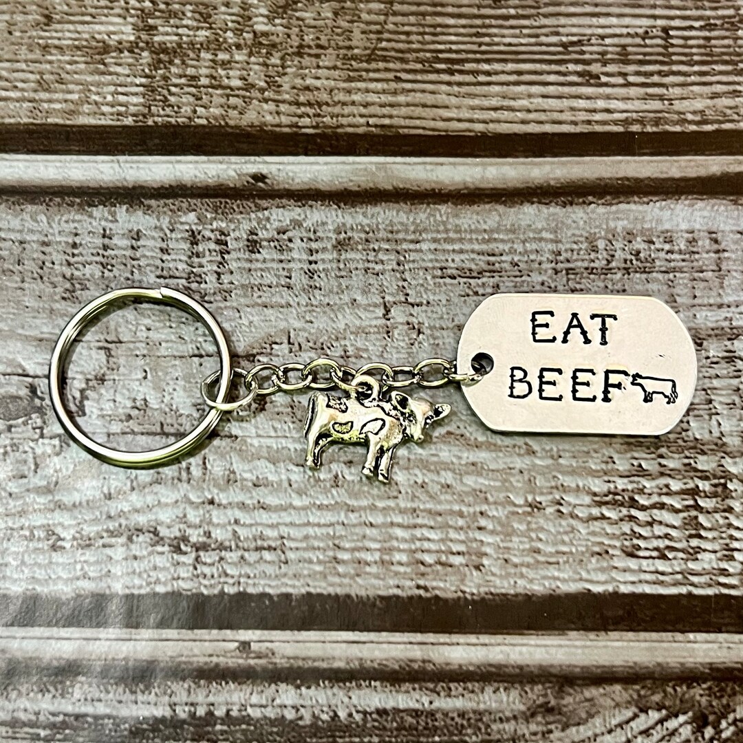 Eat Beef Metal Stamped Keychain | Western Keychain - Etsy