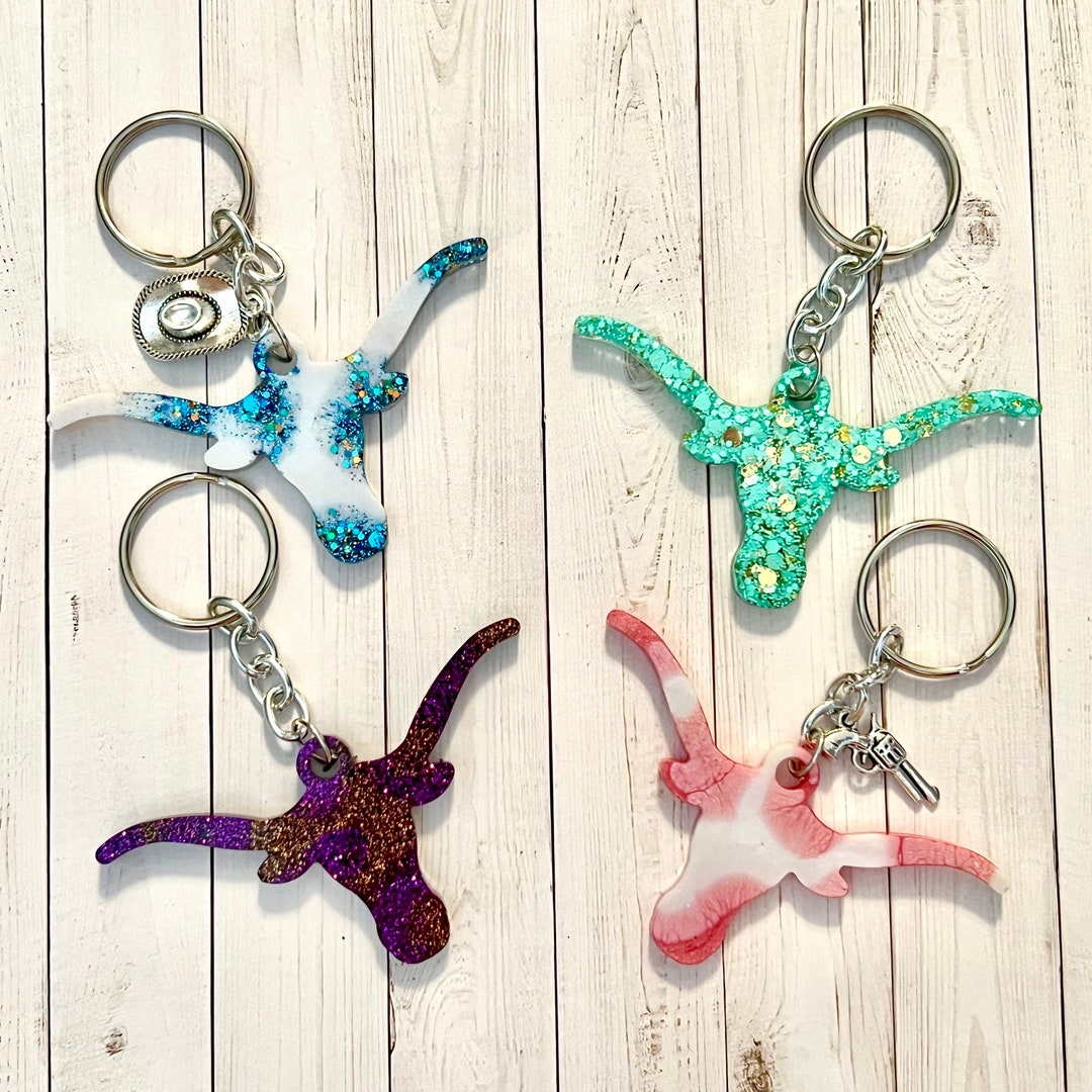 Resin Longhorn Keychain | Customizable | - Etsy