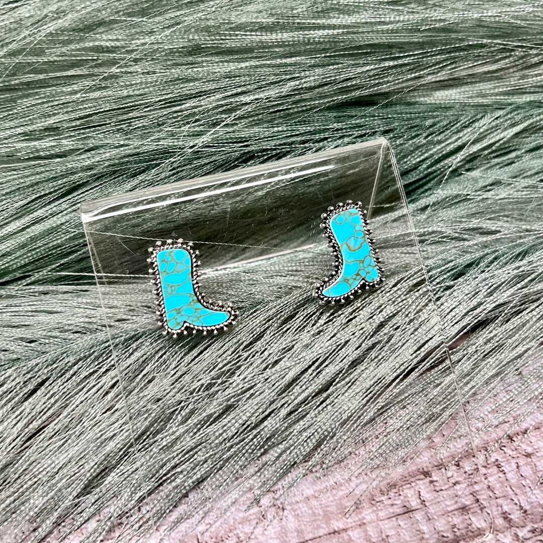 Turquoise Stone Cowboy Boot Stud Earrings | Western Earrings | Cowboy ...